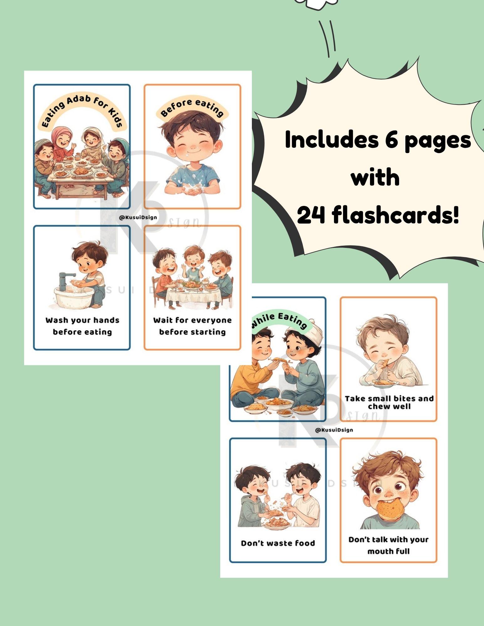 Islamic Manners Flashcards for Kids – Printable Eating Adab Cards ...
