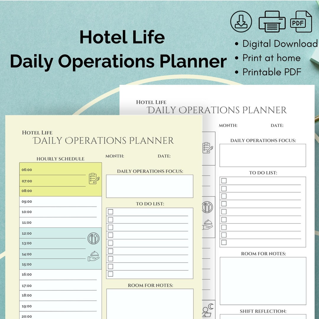 Minimalist Hotel Life Daily Operations Planner, Hospitality Goal ...