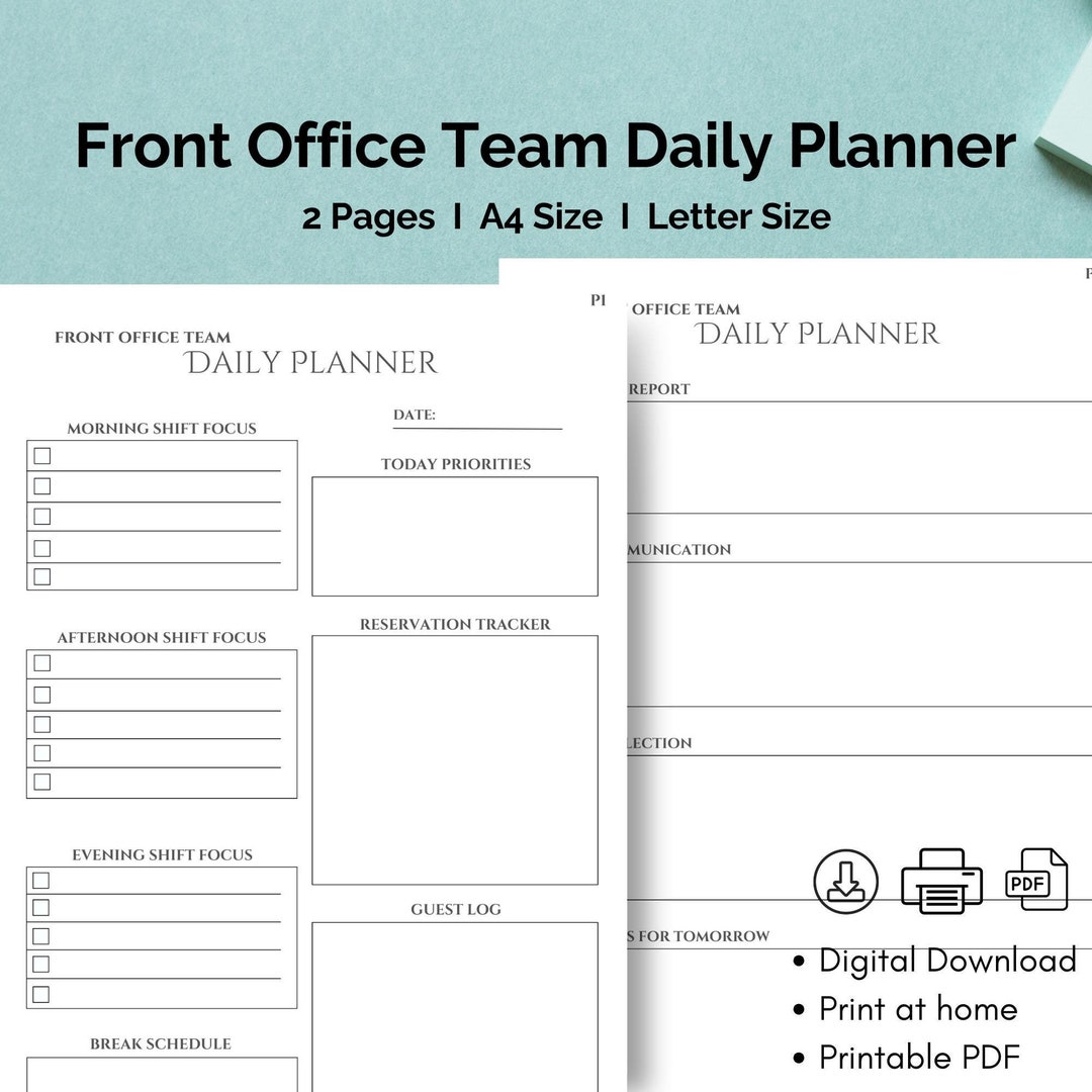 Hotel Front Office Daily Planner Goal Trackers, Minimalist Hotelier ...