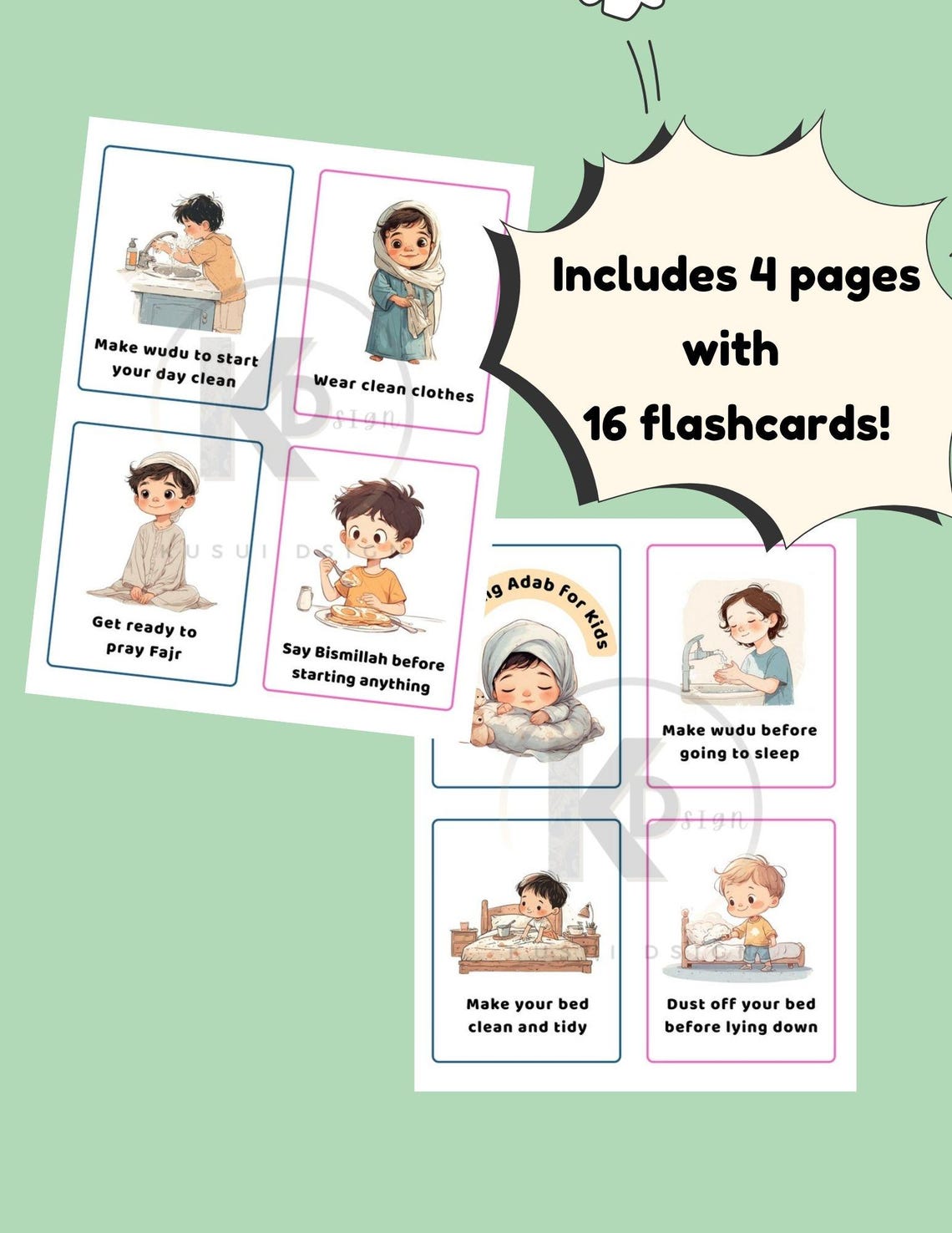 Sleeping Etiquette for Kids Printable: Islamic Adab Flashcards ...