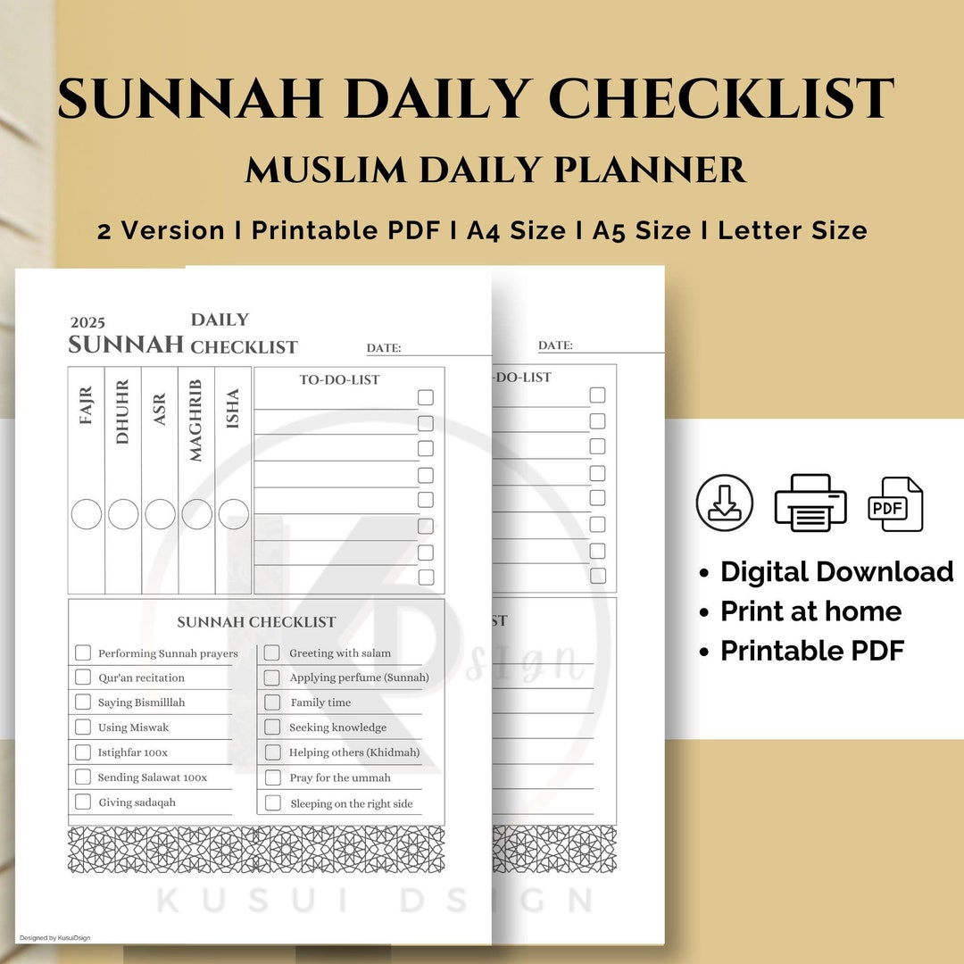 Sunnah Daily Checklist 2025 | Printable Muslim Daily Planner & Islamic ...