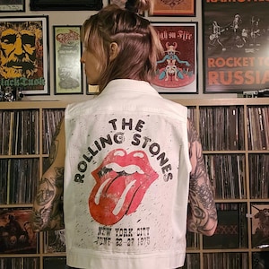 Vest White Denim ROLLING STONES Large / Medium Upcycled Backpatch - Etsy
