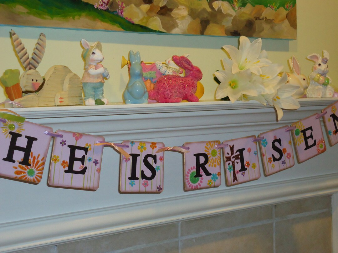 Easter Banner-he is Risen Banner-religious Easter-easter Garland-easter ...