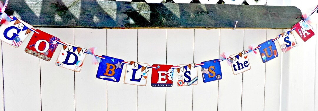 Patriotic Banner 4th of July Banner Rustic 4th of July-god Bless USA ...