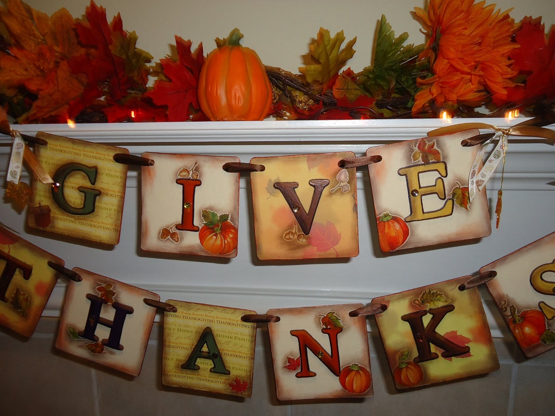 Give Thanks Banner-thanksgiving Banner-happy Thanksgiving-rustic ...