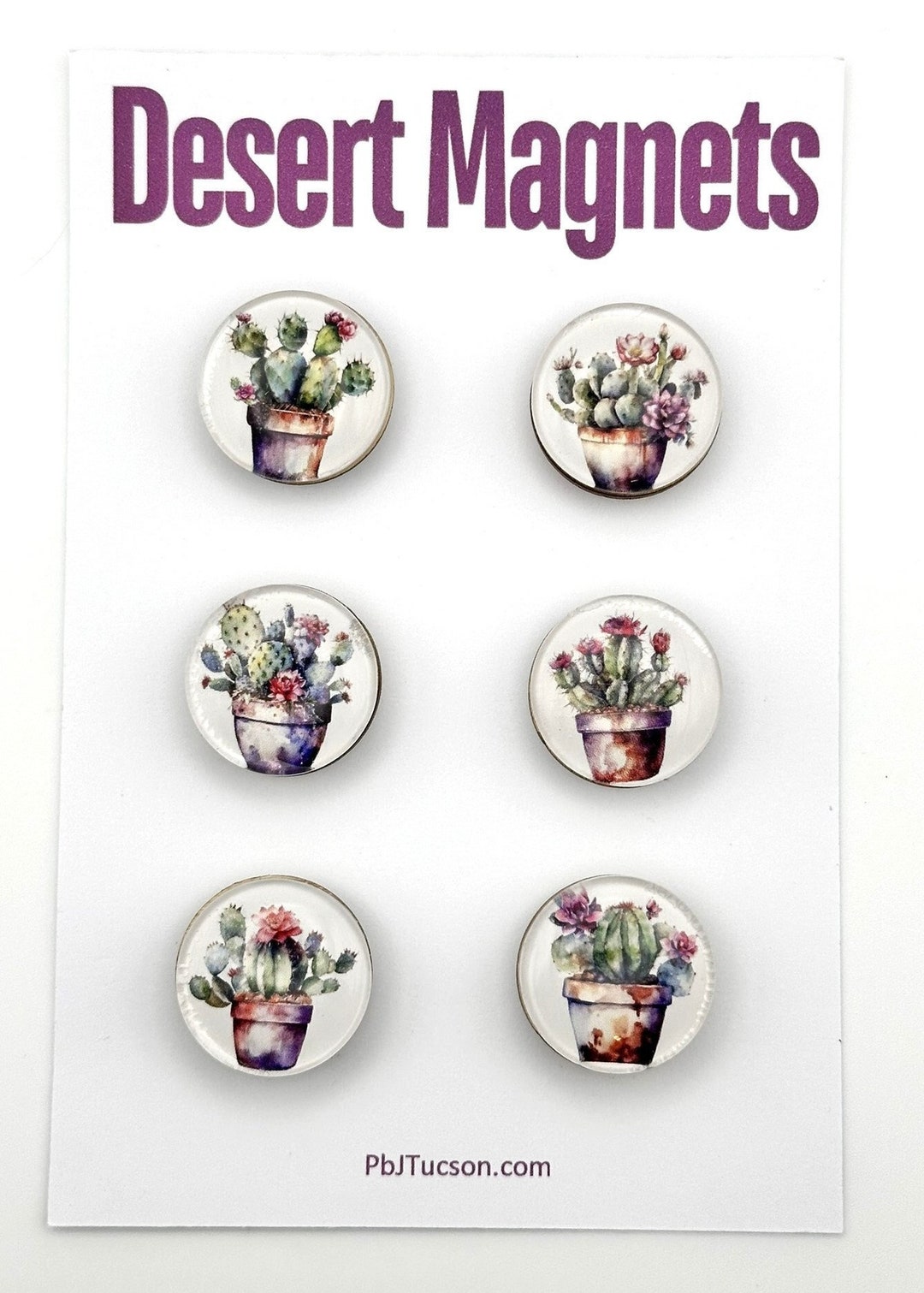 Watercolor Potted Blooming Cactus Magnets 1 Inch Set of 4 or 6 - Etsy