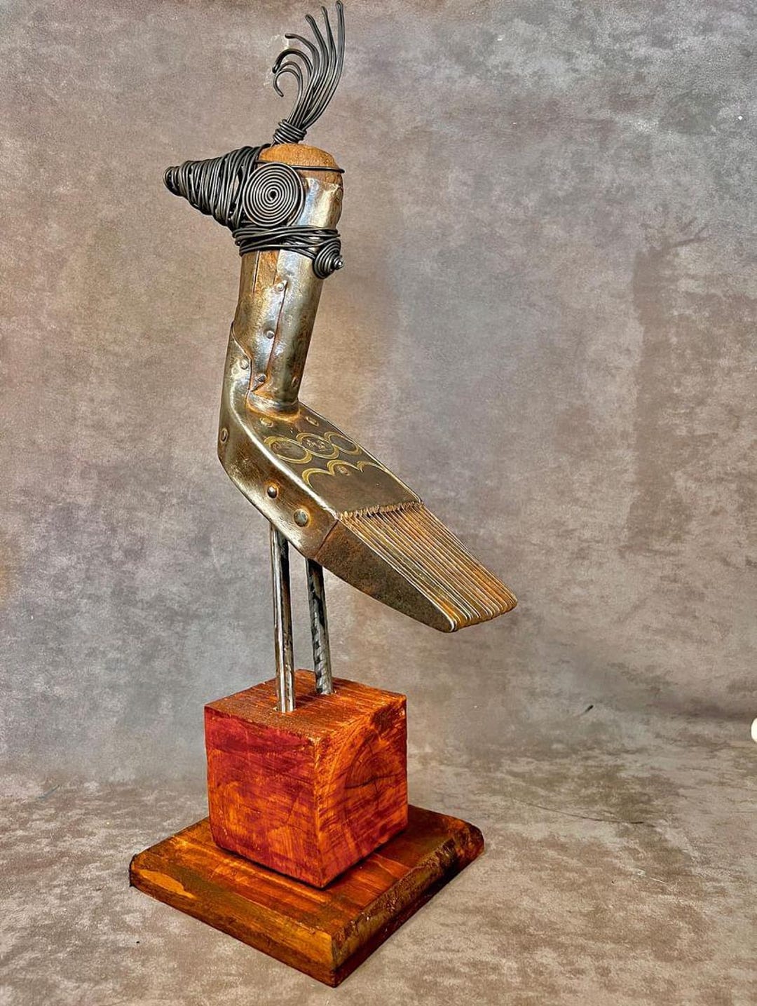 Antique Carpet Tool Bird Sculpture: Handmade Metal & Wood Ornament - Etsy