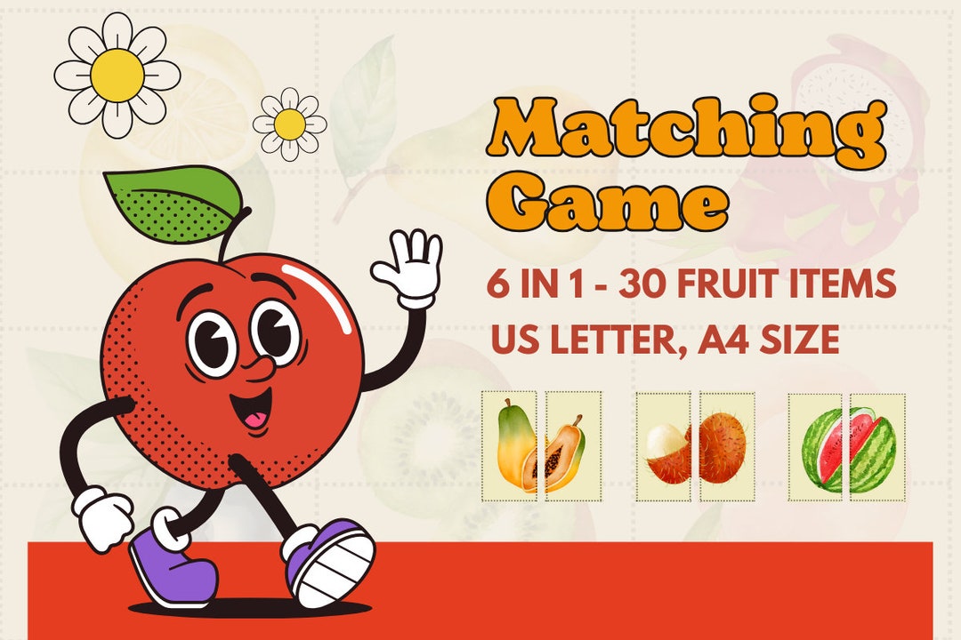 30 Fruits Matching Game for Kids, Printable Fruits Matching Game Puzzle ...