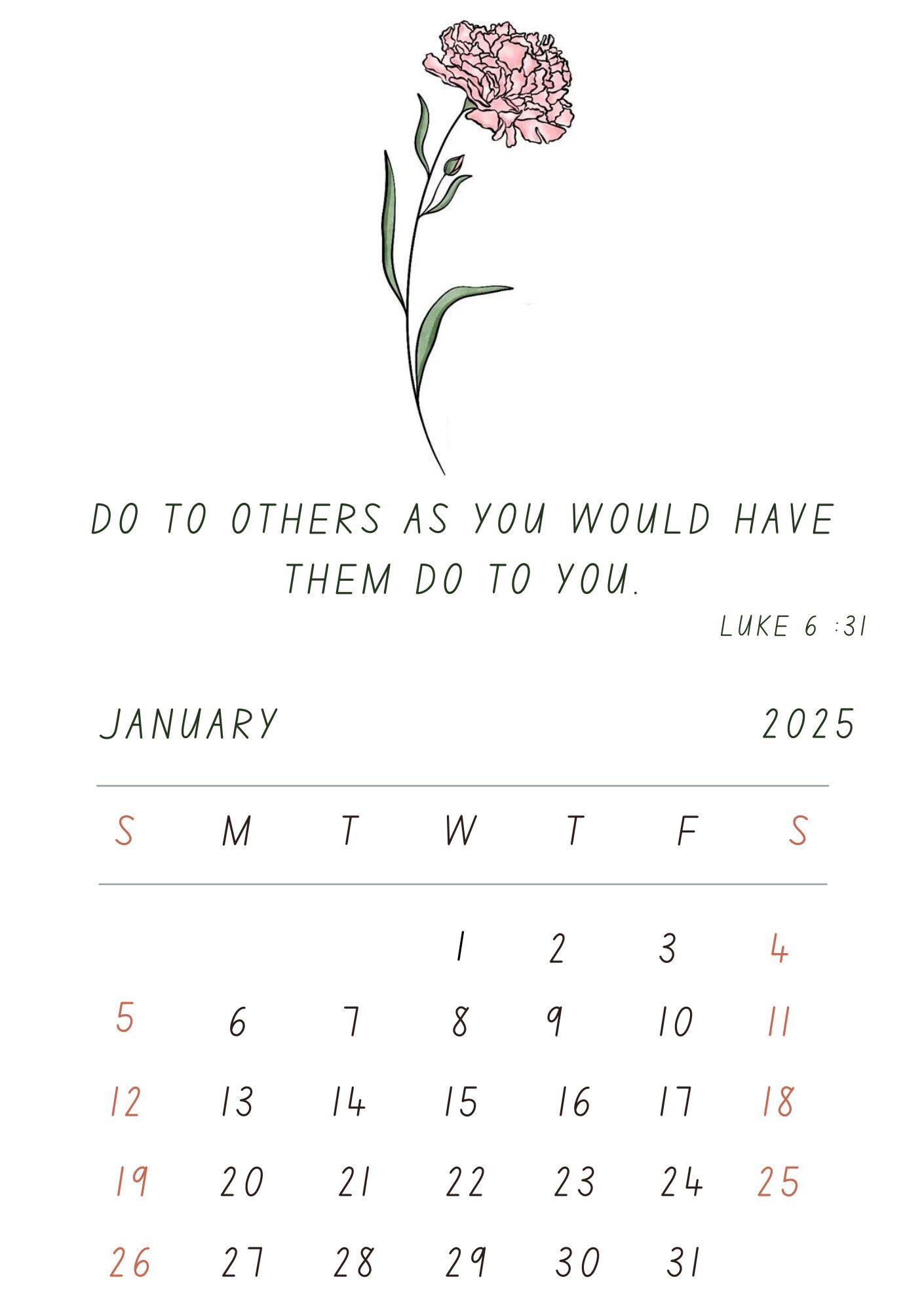 2025 Calendar Printable Christian Verses - Etsy