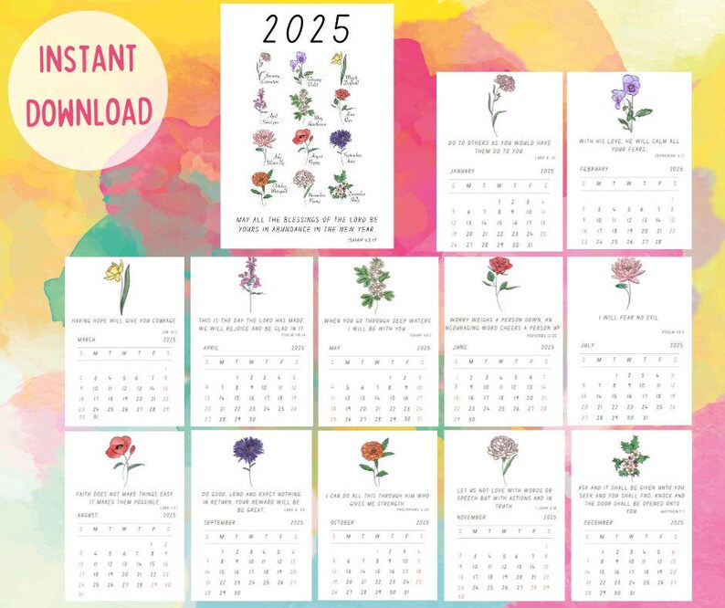 2025 Calendar Printable Christian Verses - Etsy