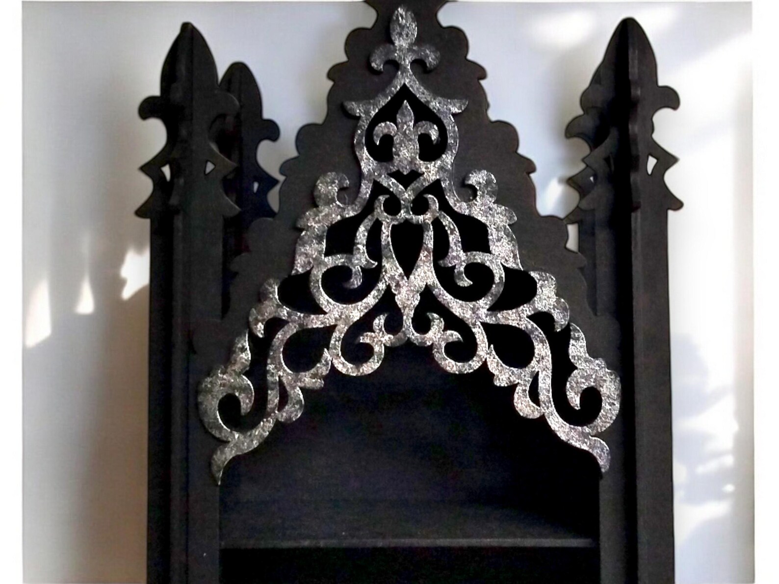 Gothic Crystal Shelf , Black and Silver Vintage Storage Display, Goth ...