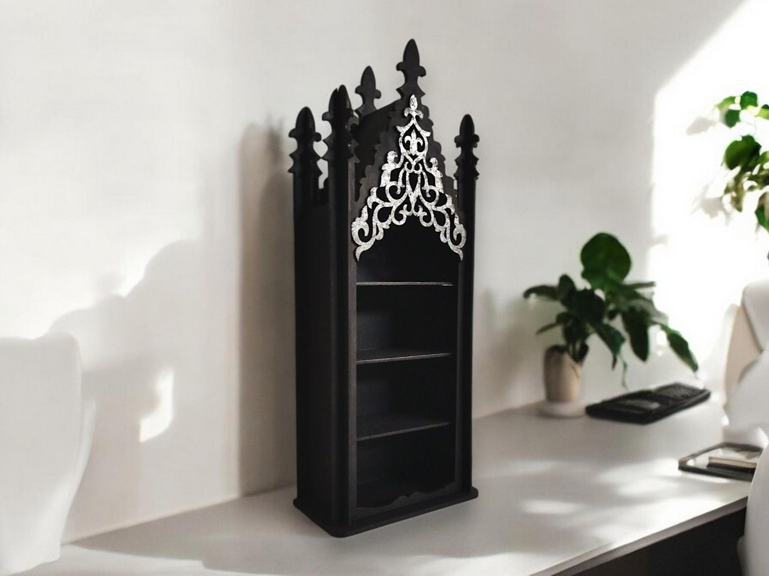 Gothic Crystal Shelf , Black and Silver Vintage Storage Display, Goth ...