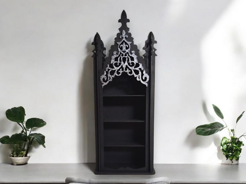 Gothic Crystal Shelf , Black and Silver Vintage Storage Display, Goth ...