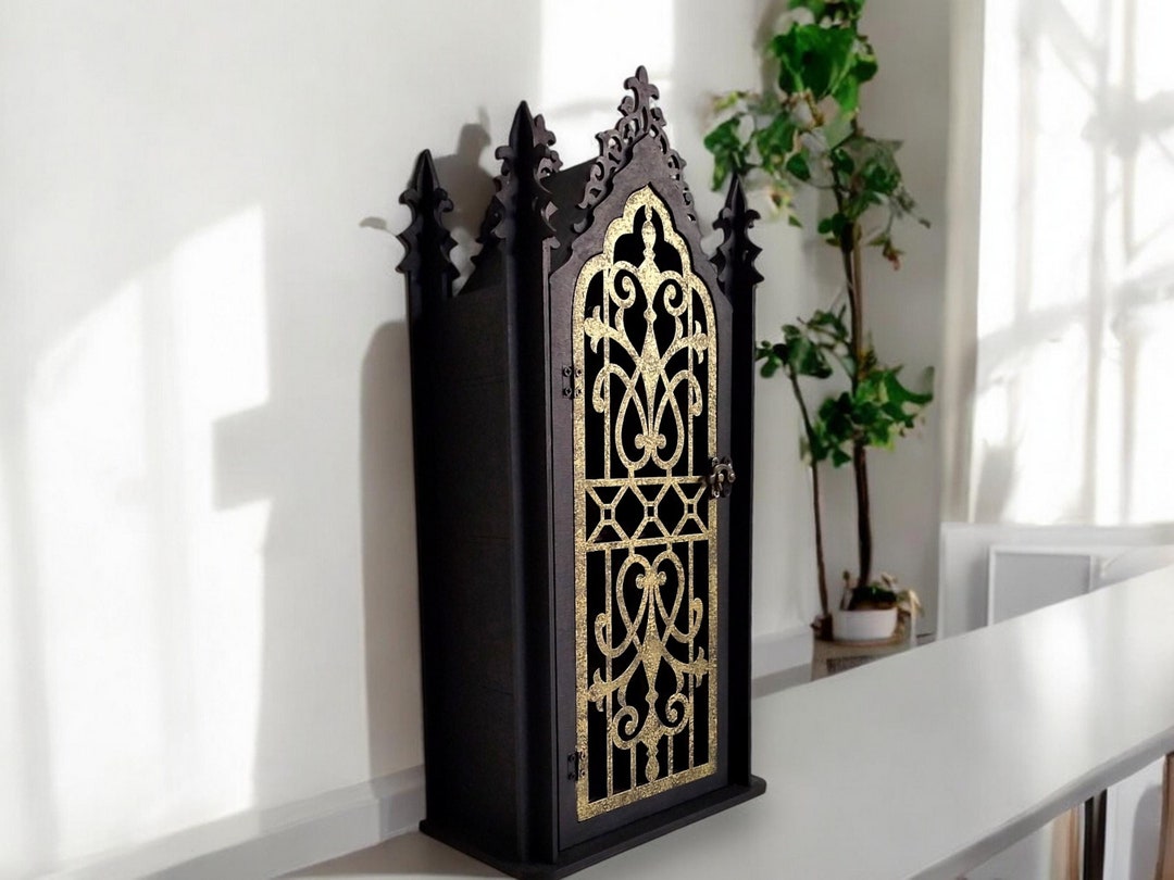 Gothic Apothecary Shelf , Black and Gold Vintage Storage Display ...