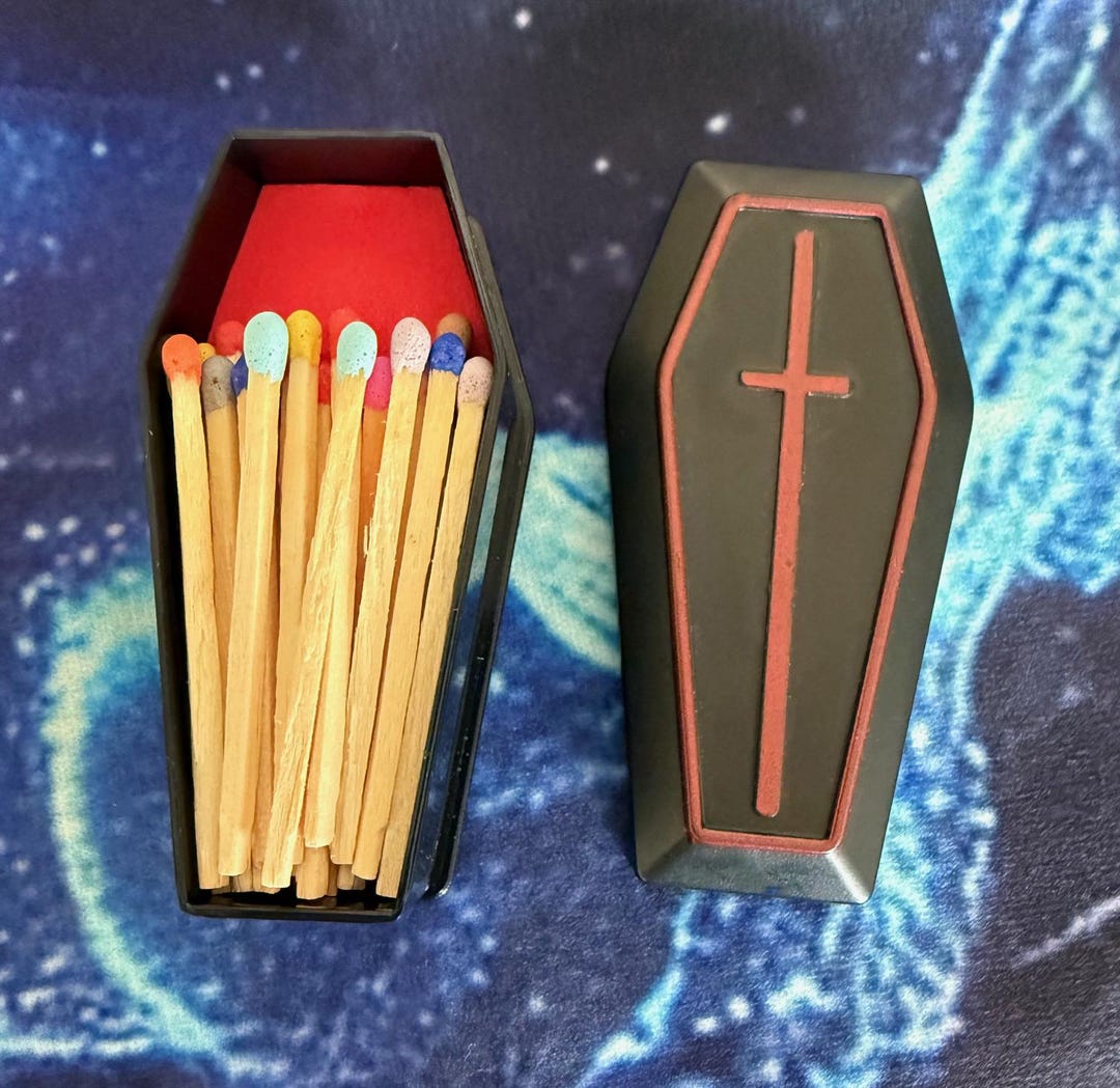Casket, Coffin Shaped Matchbox With 20 Colorful or Black Matches ...