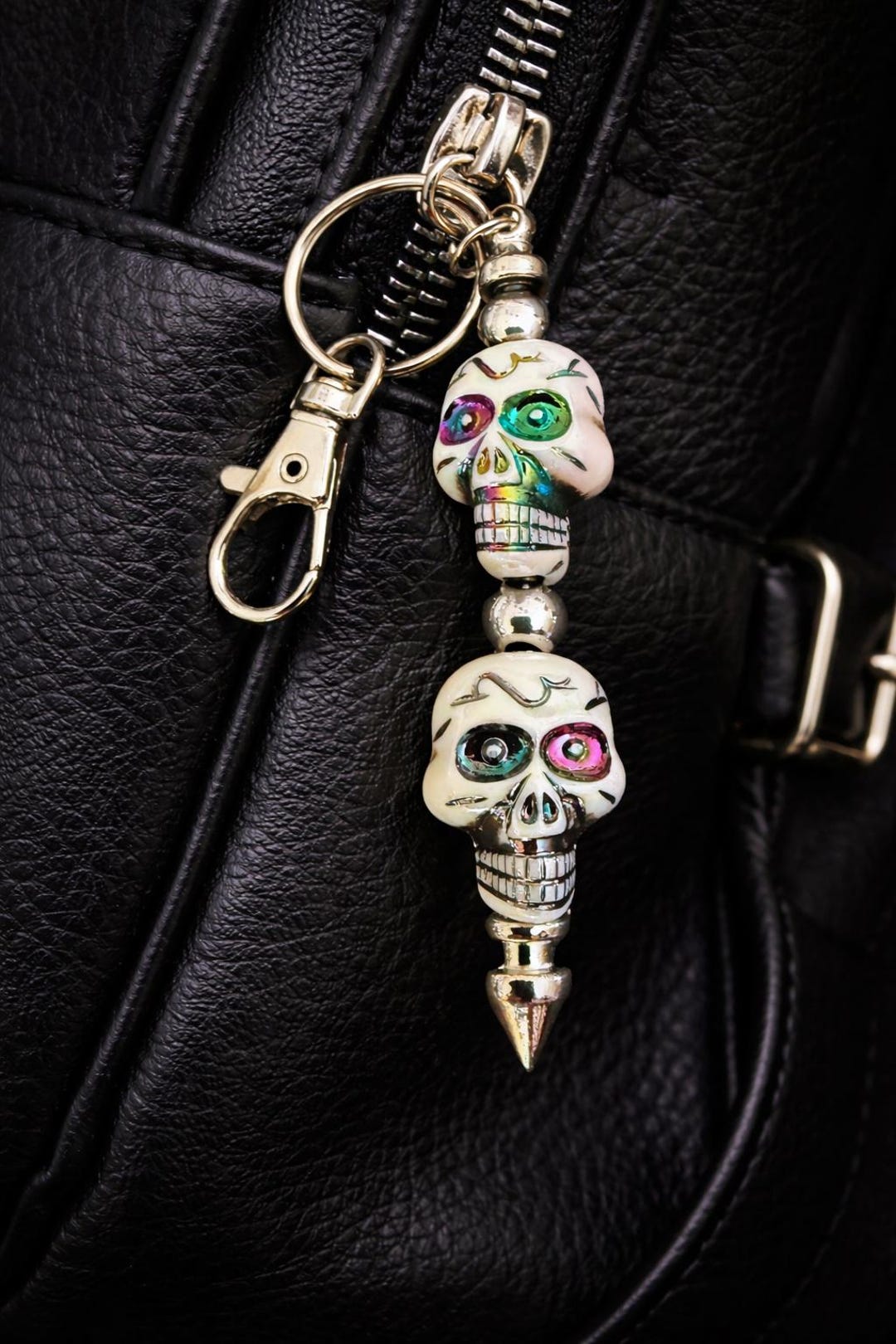 Skull Zipper Pull Keychain | Gothic Bag Charm | Sugar Skull Clip | Day ...