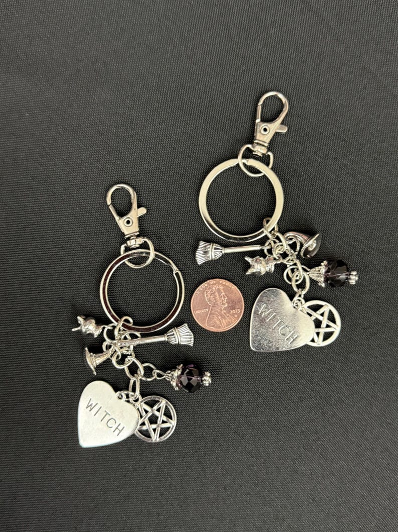 Witchy Keychain: Pentagram, Broom, & Crystal Charm - Gothic Pagan ...