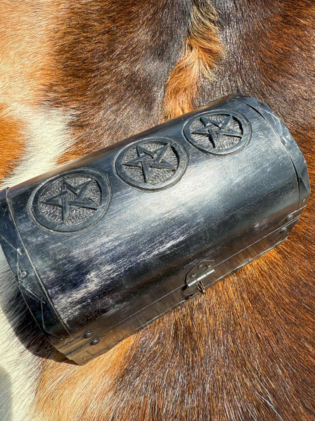 Hand-carved Pentacle Chest: Gothic Wiccan Altar Decor, Distressed Black ...