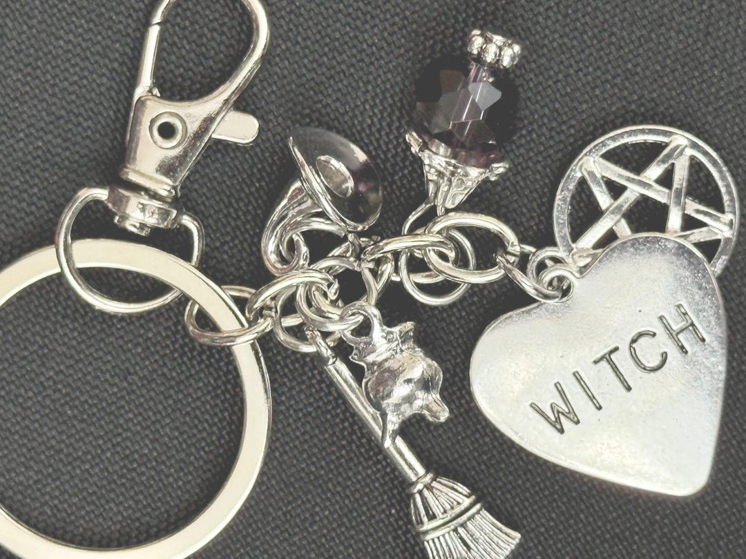 Witchy Keychain Pentagram, Broom & Crystal Charm, Wiccan Gift, Occult ...