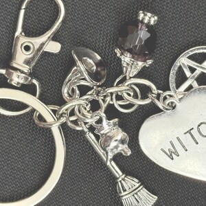 Witchy Keychain Pentagram, Broom & Crystal Charm, Wiccan Gift, Occult ...