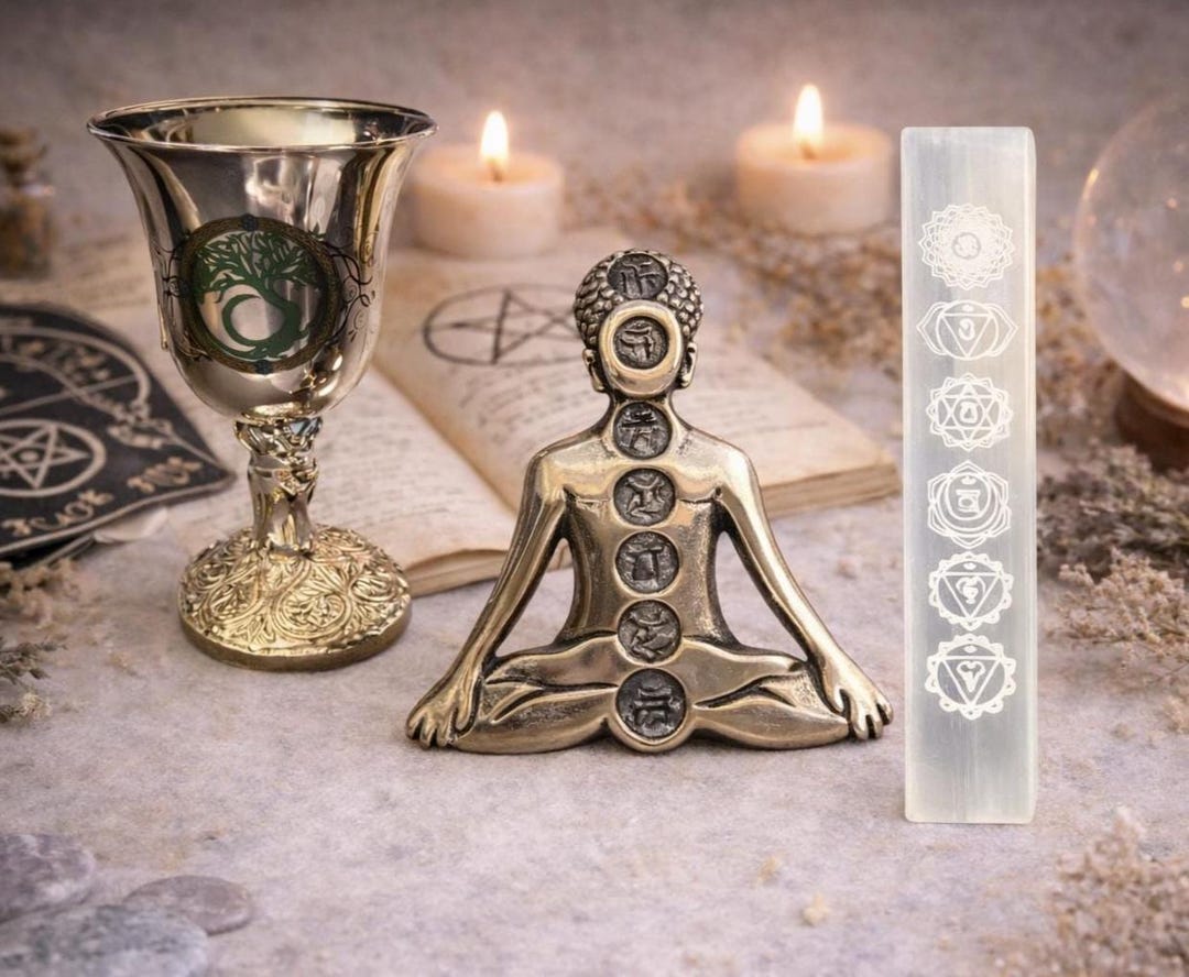 Chakra Meditation Altar Set | Tree of Life Chalice Selenite Wand | Yoga ...