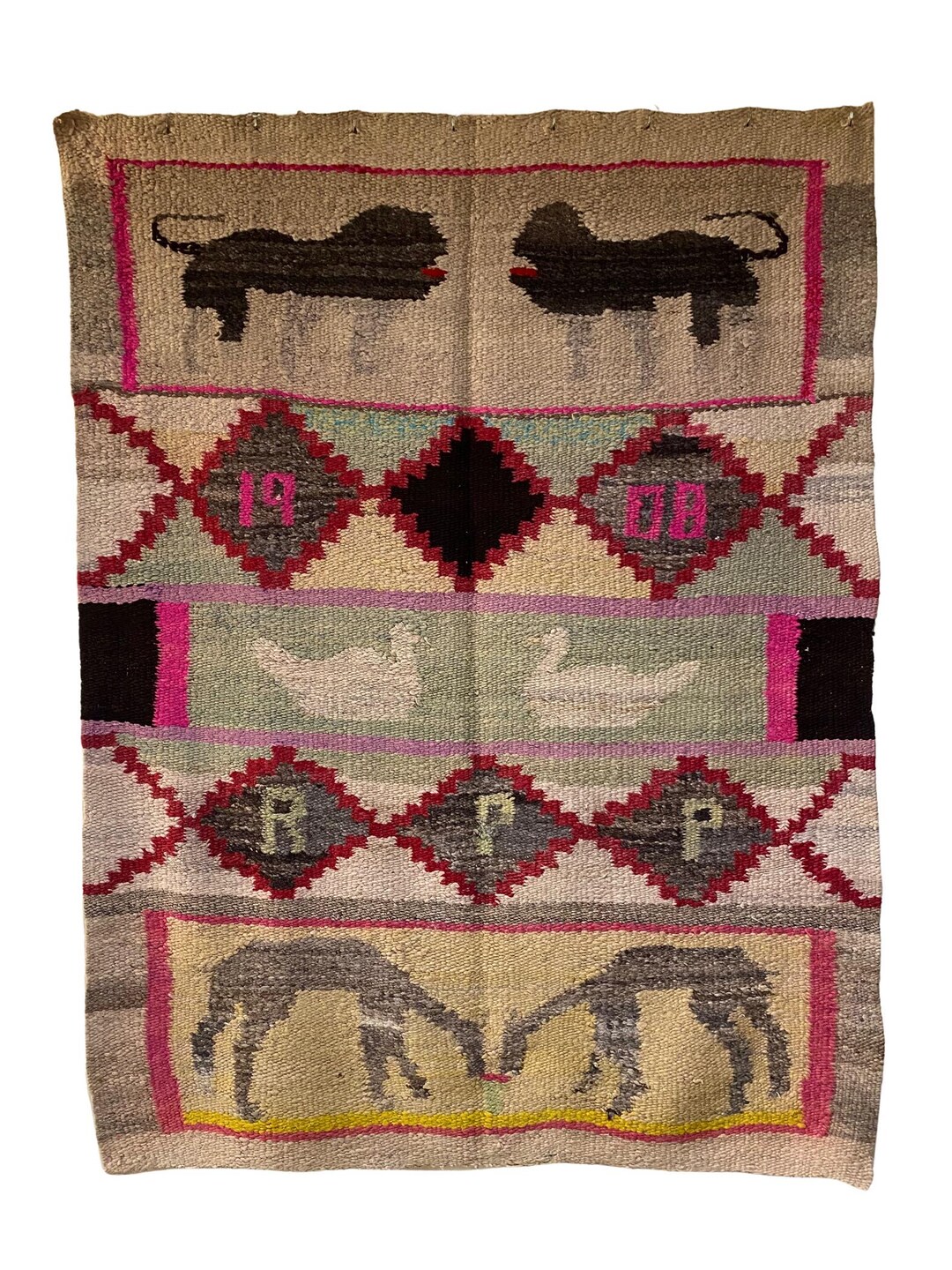 C. 1988 Vintage Peruvian Frazada Sheep Wool Wall Tapestry/rug (73" X 55 ...