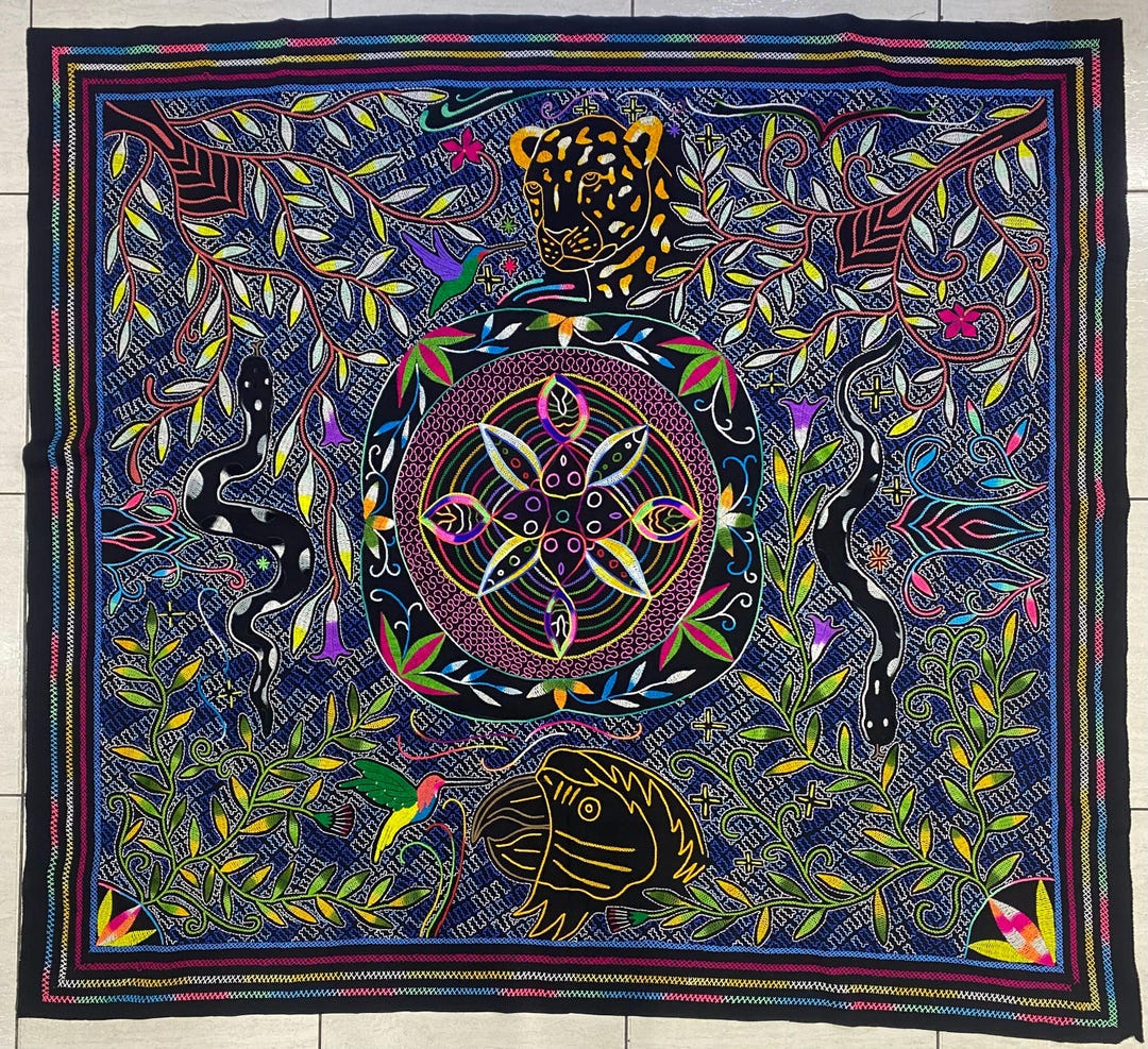 Shipibo Conibo Tapestry Embroidered Peruvian Textile Ceremonial ...
