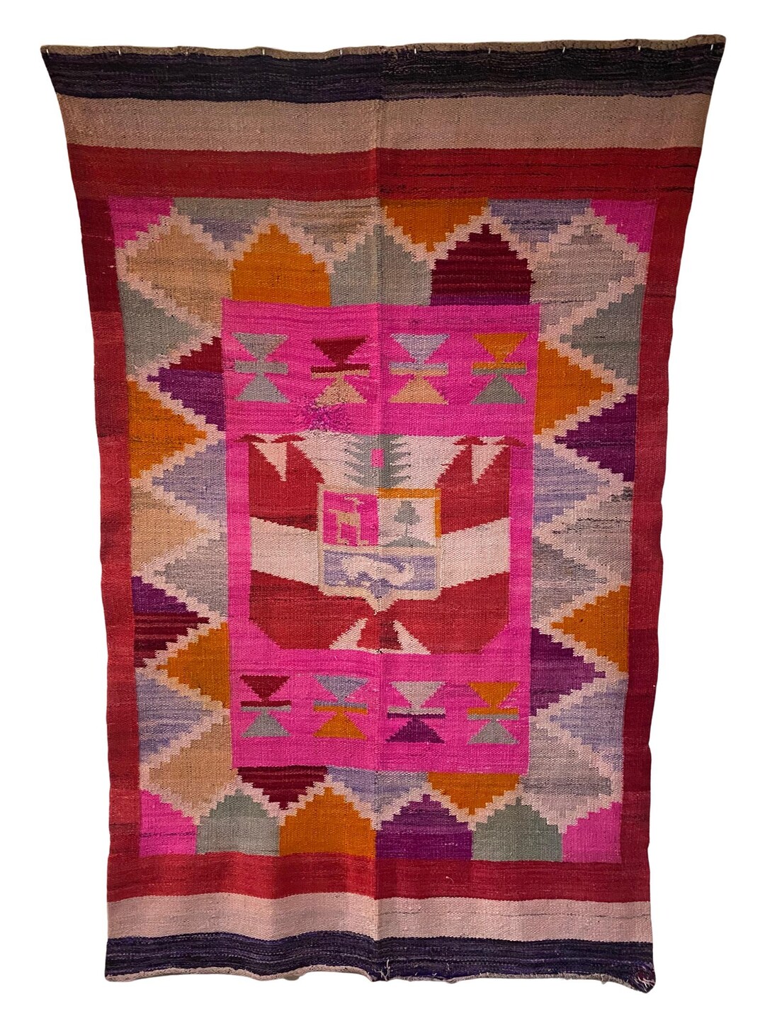 Late-20th Century Vintage Peruvian Frazada Sheep Wool Wall Tapestry/rug ...
