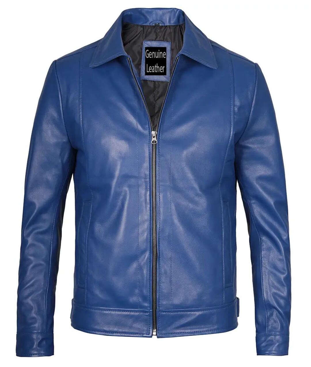 Men Café Racer Vintage Blue Leather Motorcycle Jacket, Men's Blue ...