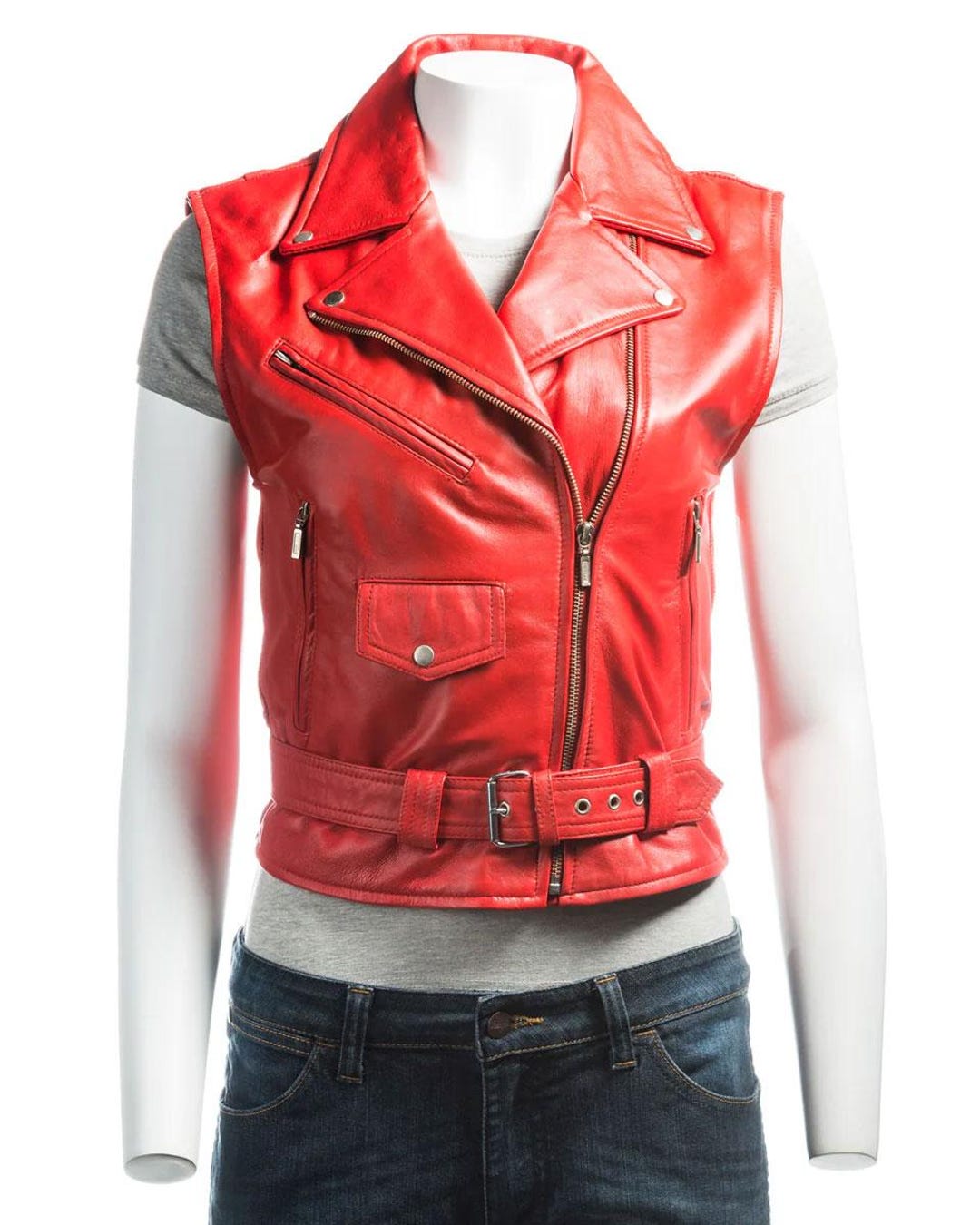 Women Red Leather Vest, 100% Original Leather Vest for Ladies, Bikers ...