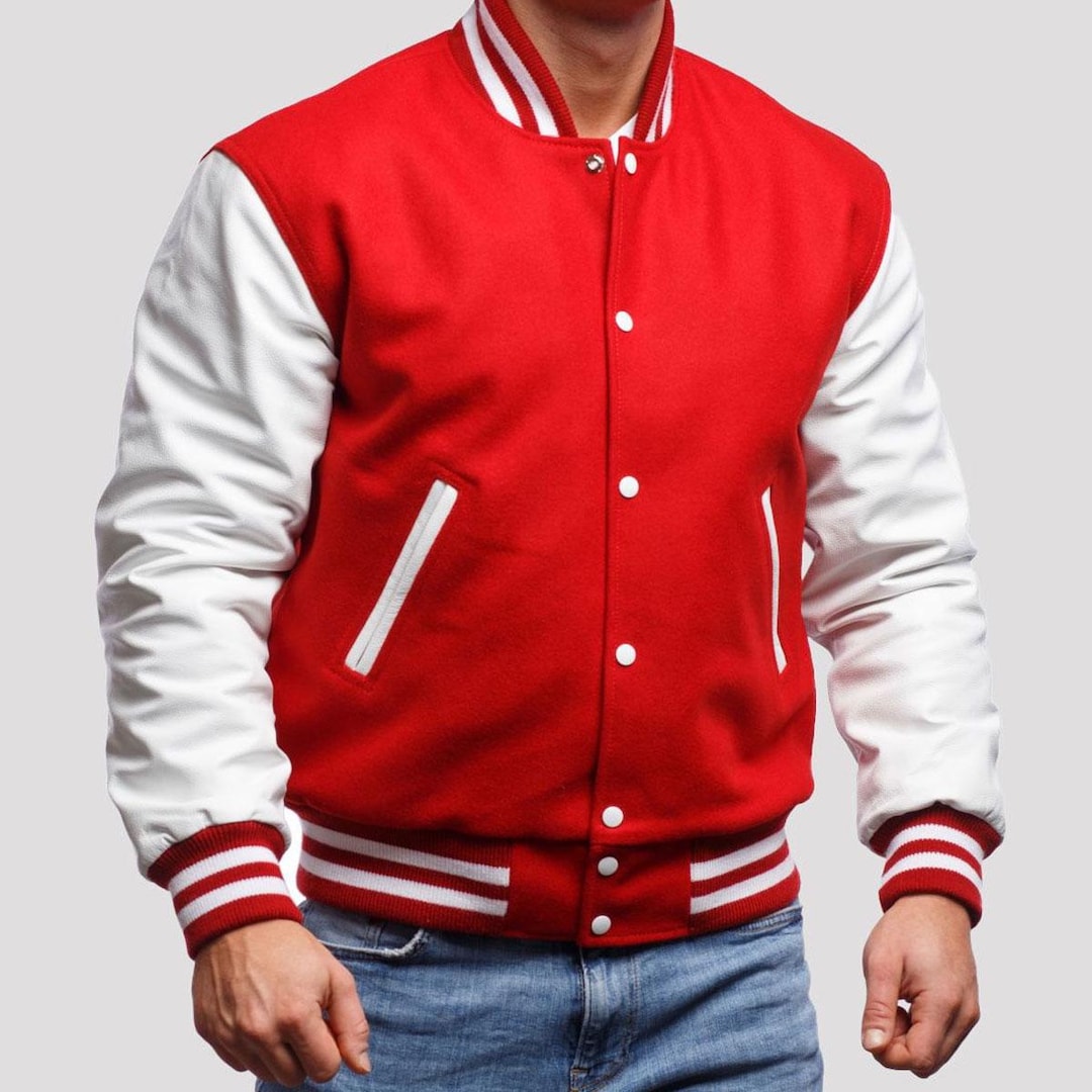 Red Wool & White Genuine Leather Varsity Jacket, Custom Varsity ...