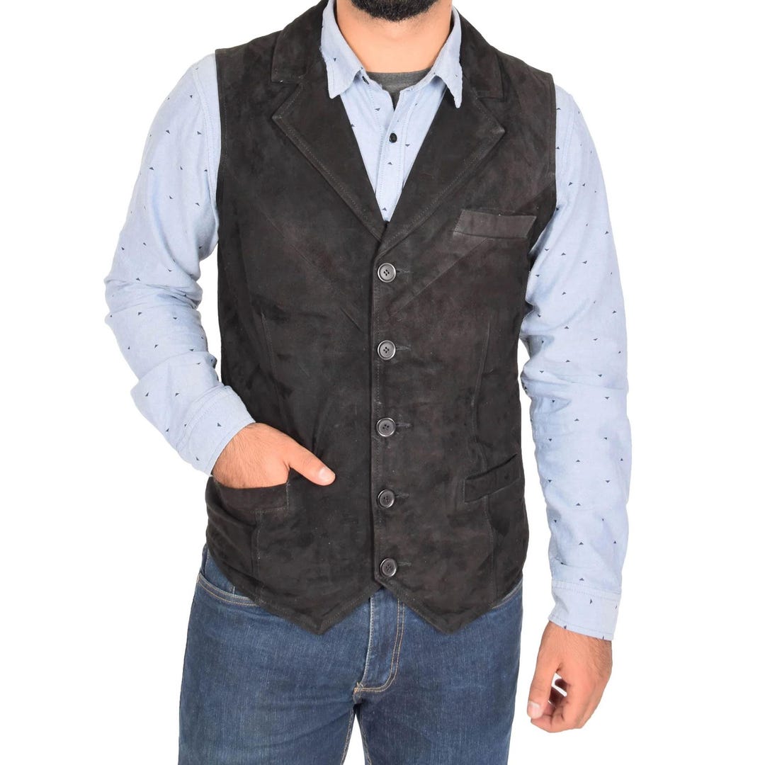 Men Suede Leather Vest, Real Suede Leather Western Cowboy Vest, Men's ...