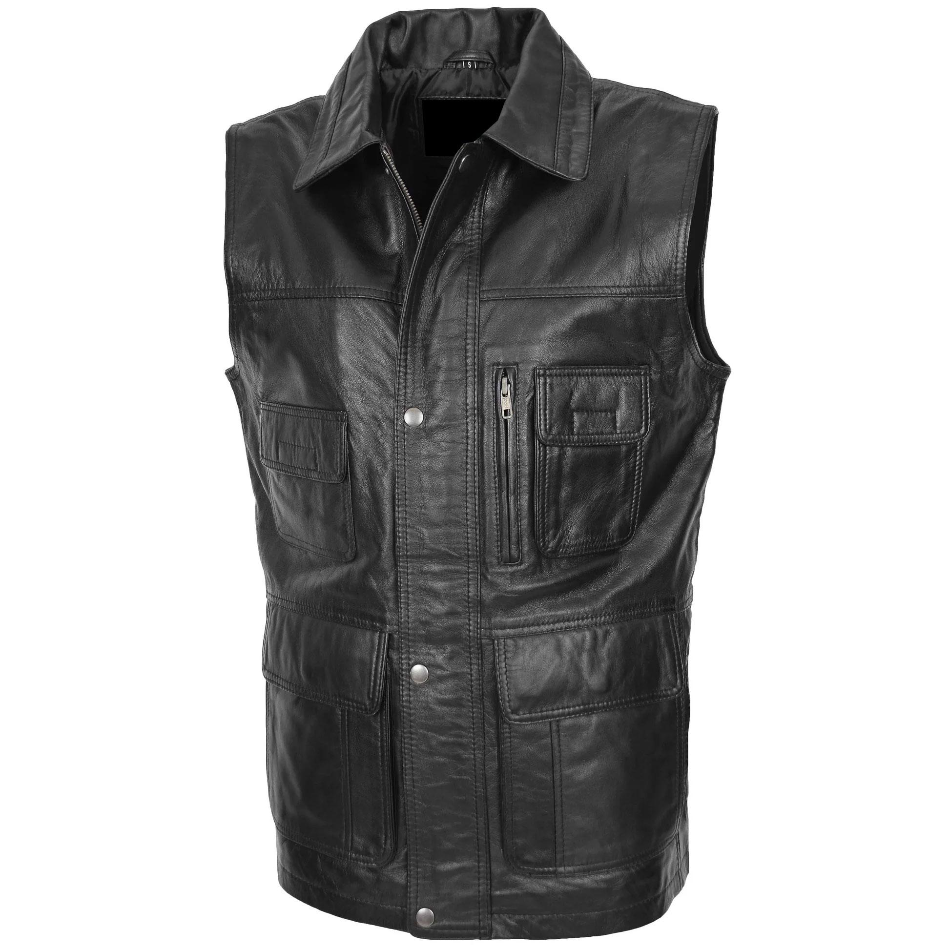 Men's Leather Vest 100% Lamb Soft Leather Vest Black Leather Vest ...
