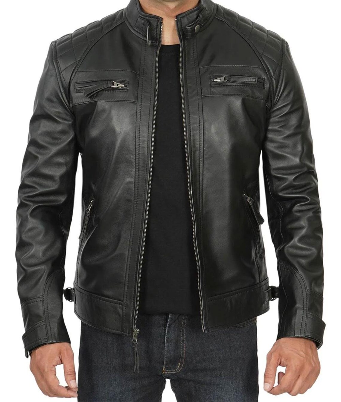 Biker's Black Leather Jacket, Motorcycle Jacket, Biker Jacket, Racing ...