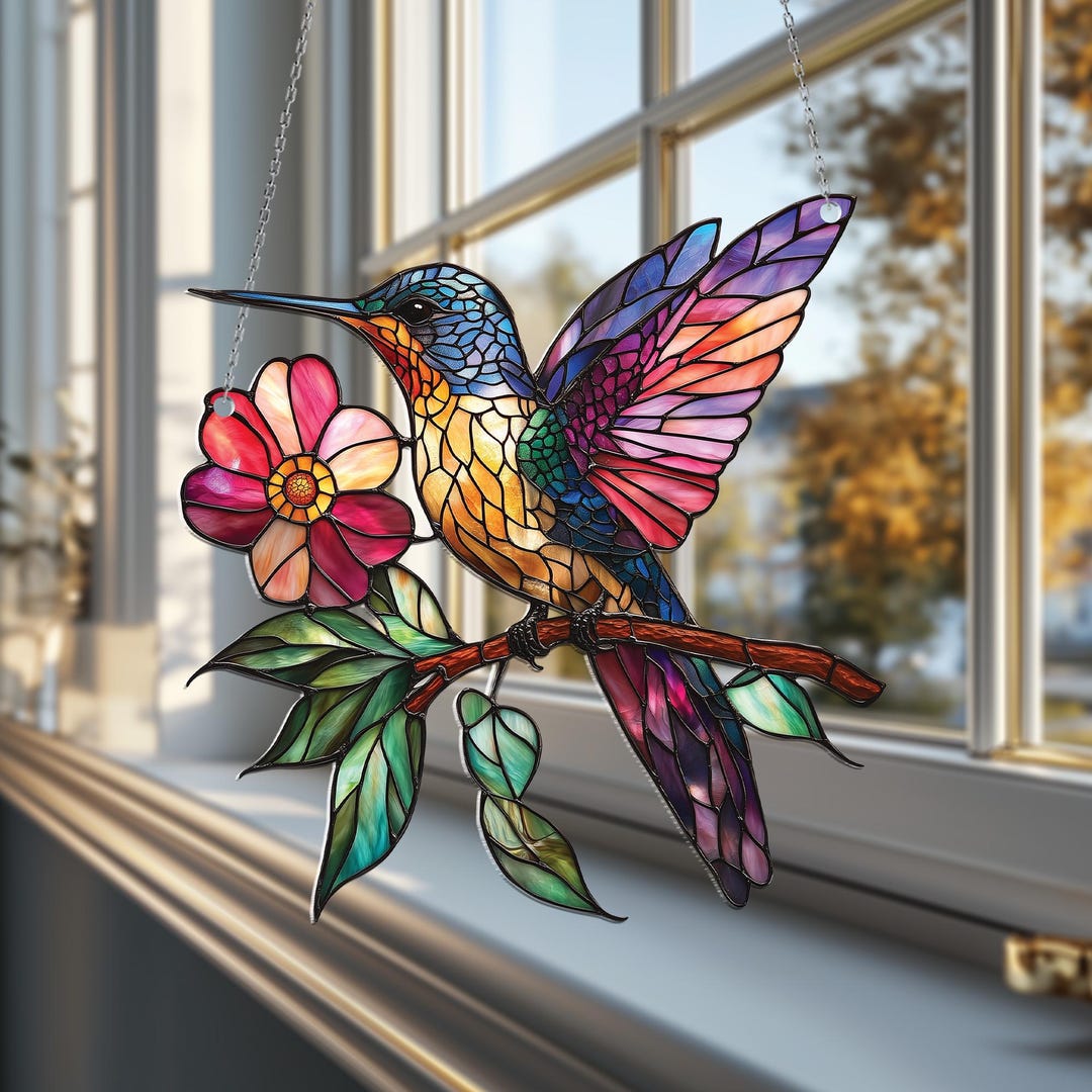 Acrylic 2D Flat Hummingbird Window Hanging, Vibrant Sun Catcher, Nature ...