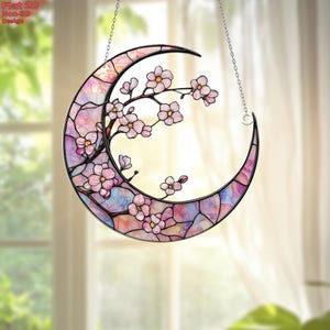 Acrylic 2D Flat Crescent Moon Window Hanging, Cherry Blossom Ornament ...