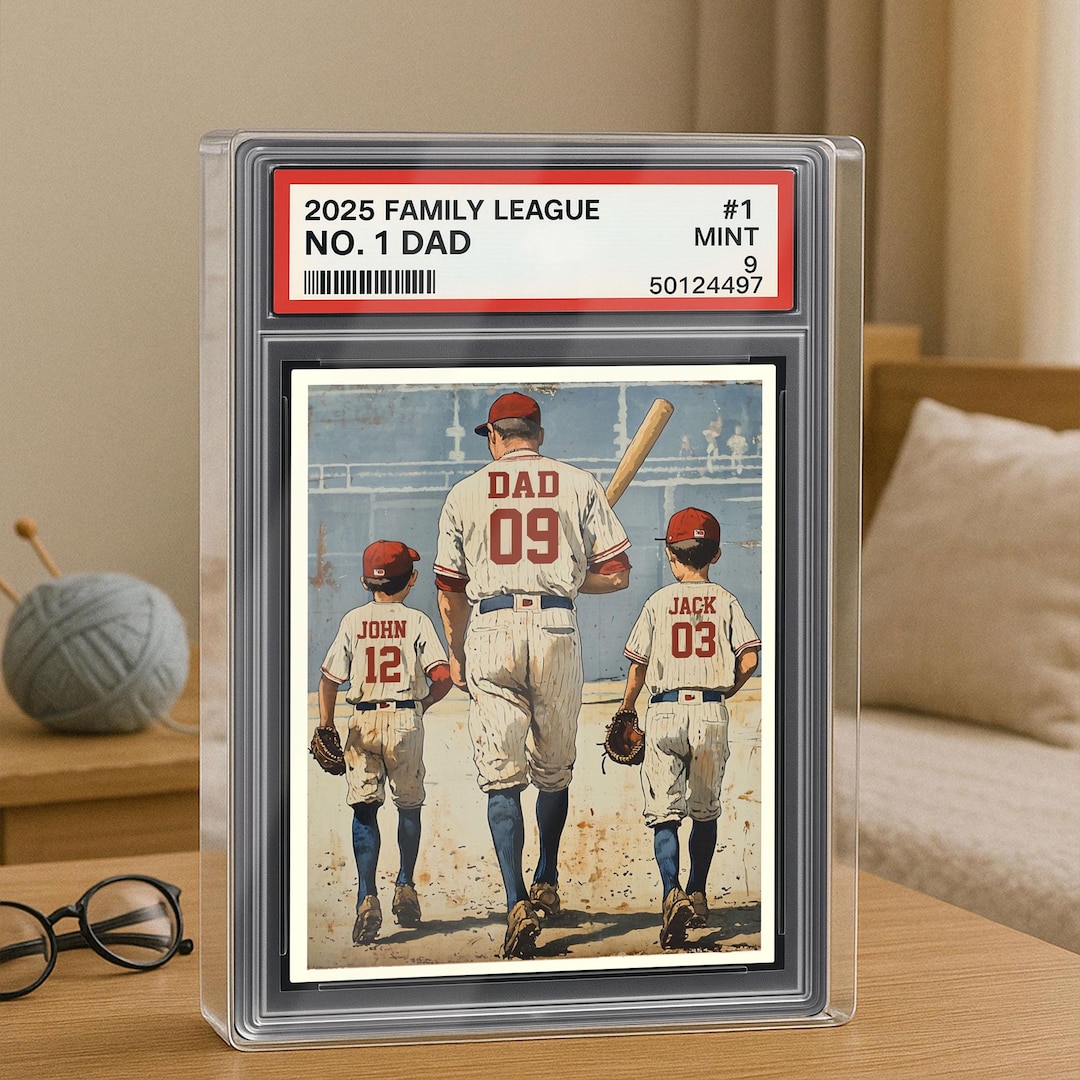 Baseball No. 1 Dad Man and Kids Trading Card Style Personalized Acrylic ...