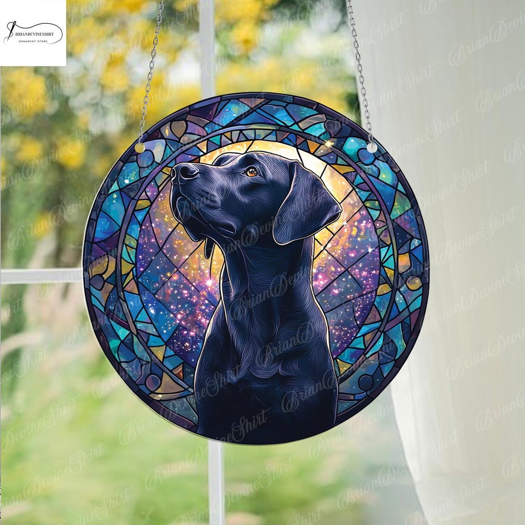 Black Labrador Window Hanging Acrylic, Round Dog Art Decor, Colorful ...
