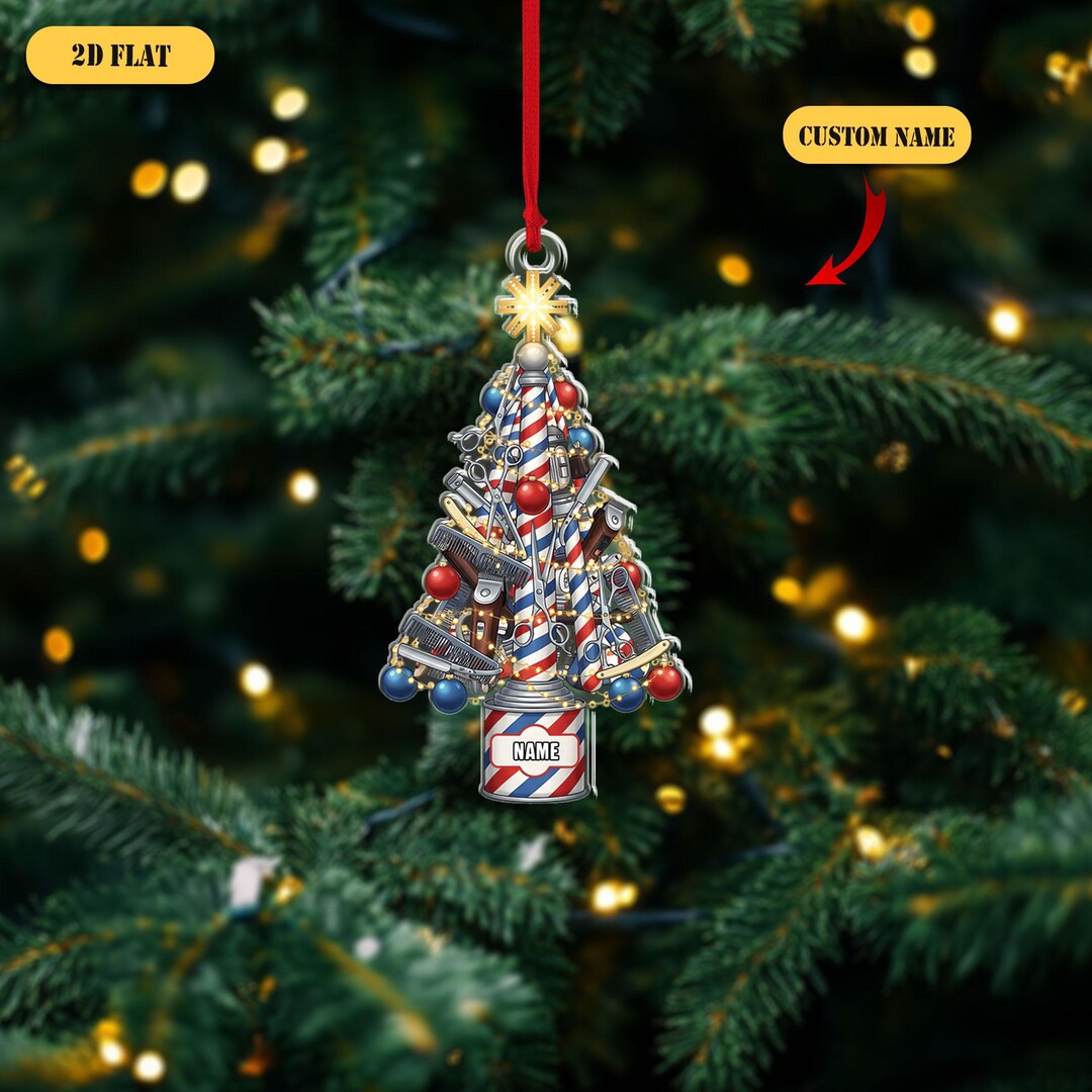 Personalized Barber Christmas Tree 2D Flat Acrylic Ornament, Custom ...