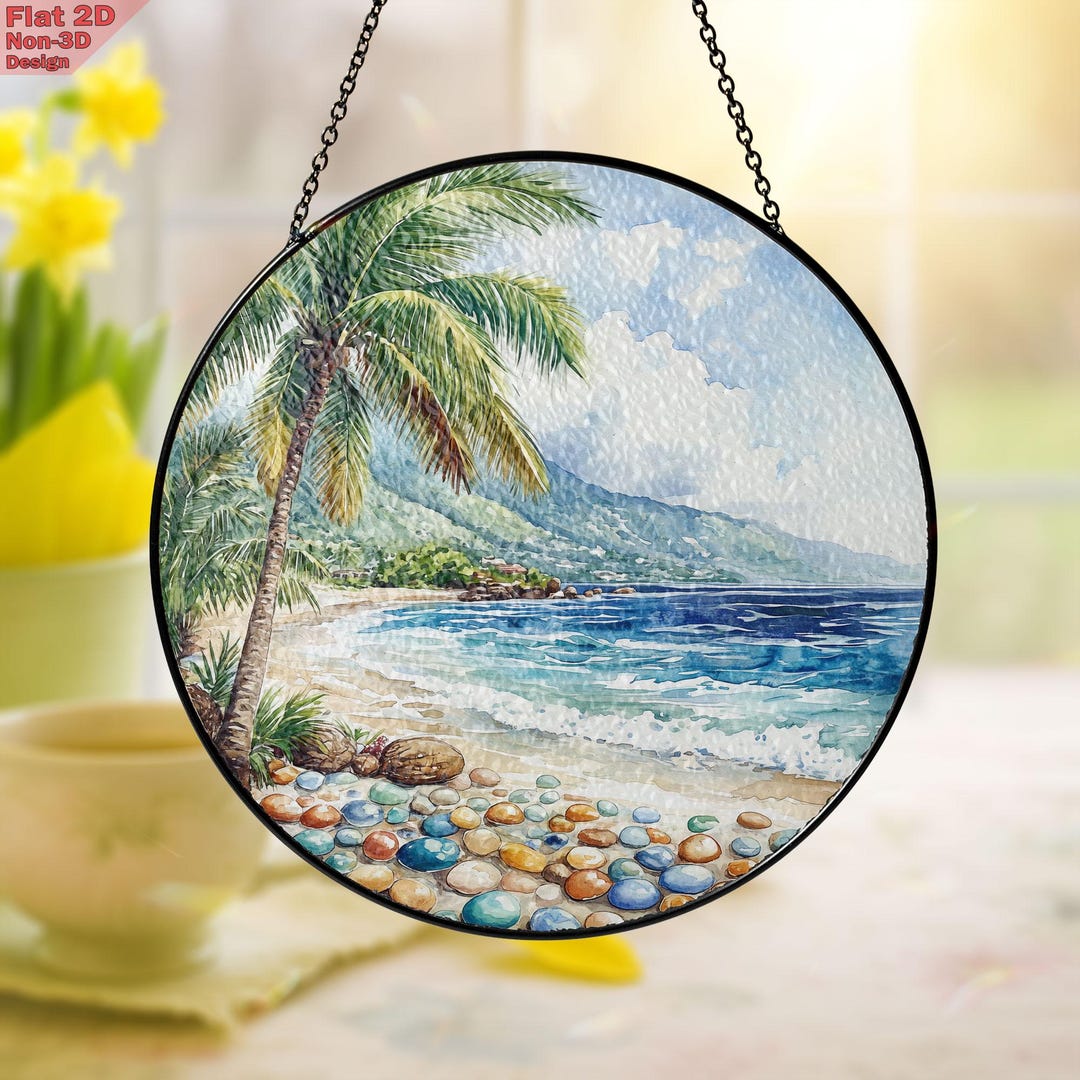 Beach Island Stained Glass, Boho Beach Suncatcher Gift, New Home Decor ...