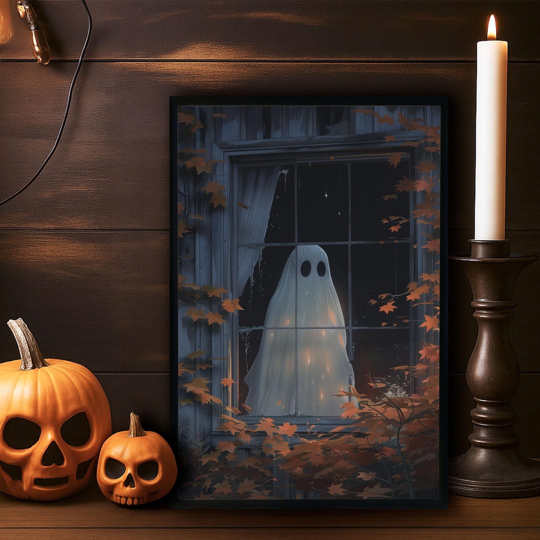 Ghost Looking Out Window Art Print, Moody Halloween Wall Decor, Spooky ...