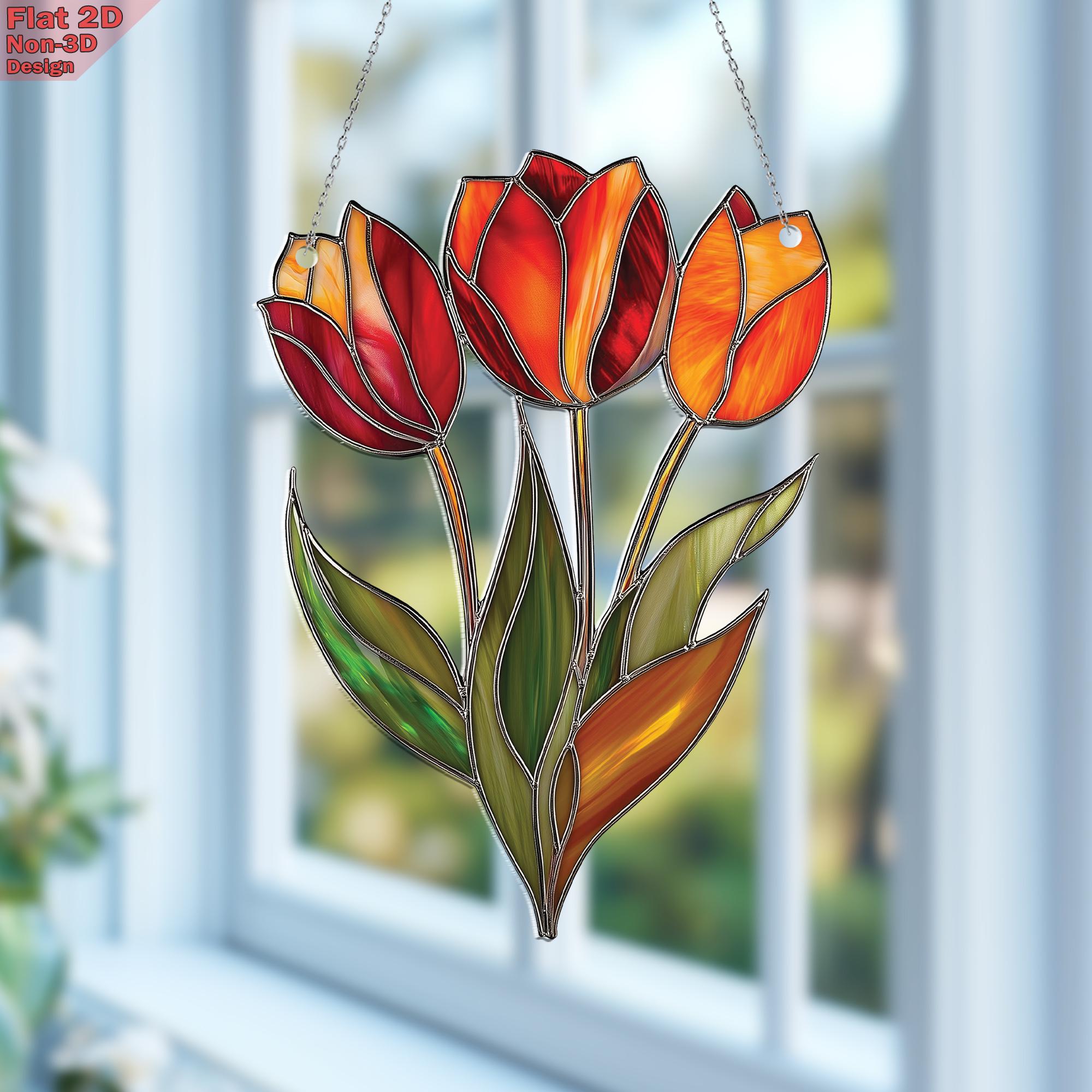 Acrylic Tulip Flower Window Hanging, Flat 2D Floral Ornament, Nature ...