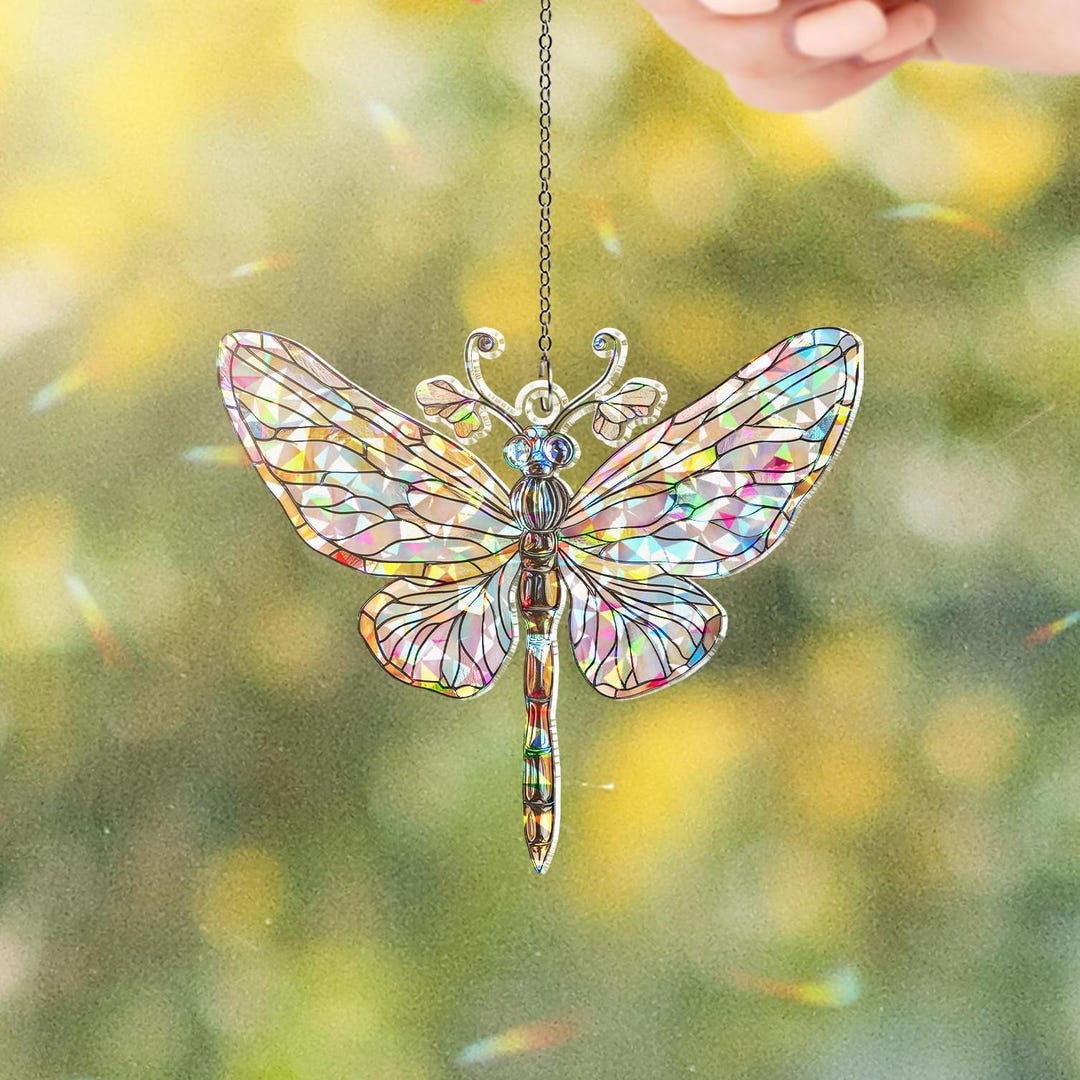 Acrylic 2D Flat Dragonfly Window Hanging, Broken Glass Hologram ...