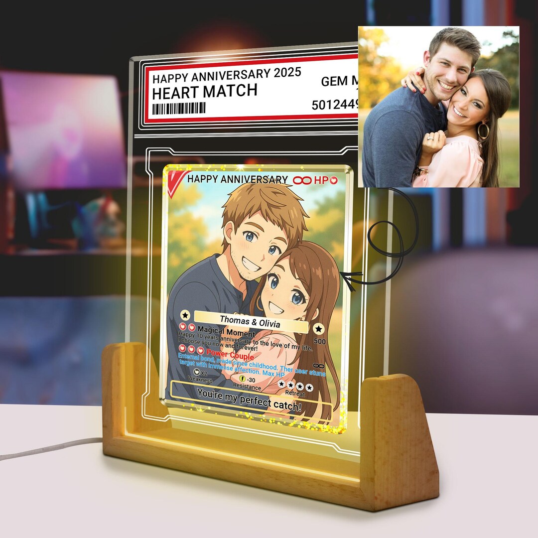 Photo Couple Trading Card Style Night Light, Custom Name, Personalized ...