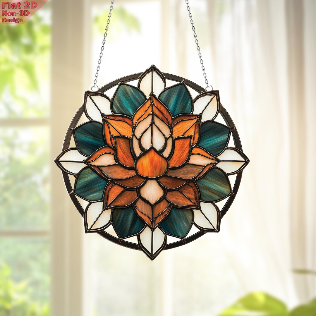 Acrylic 2D Flat Lotus Mandala Flower Window Hanging, Colorful Car ...