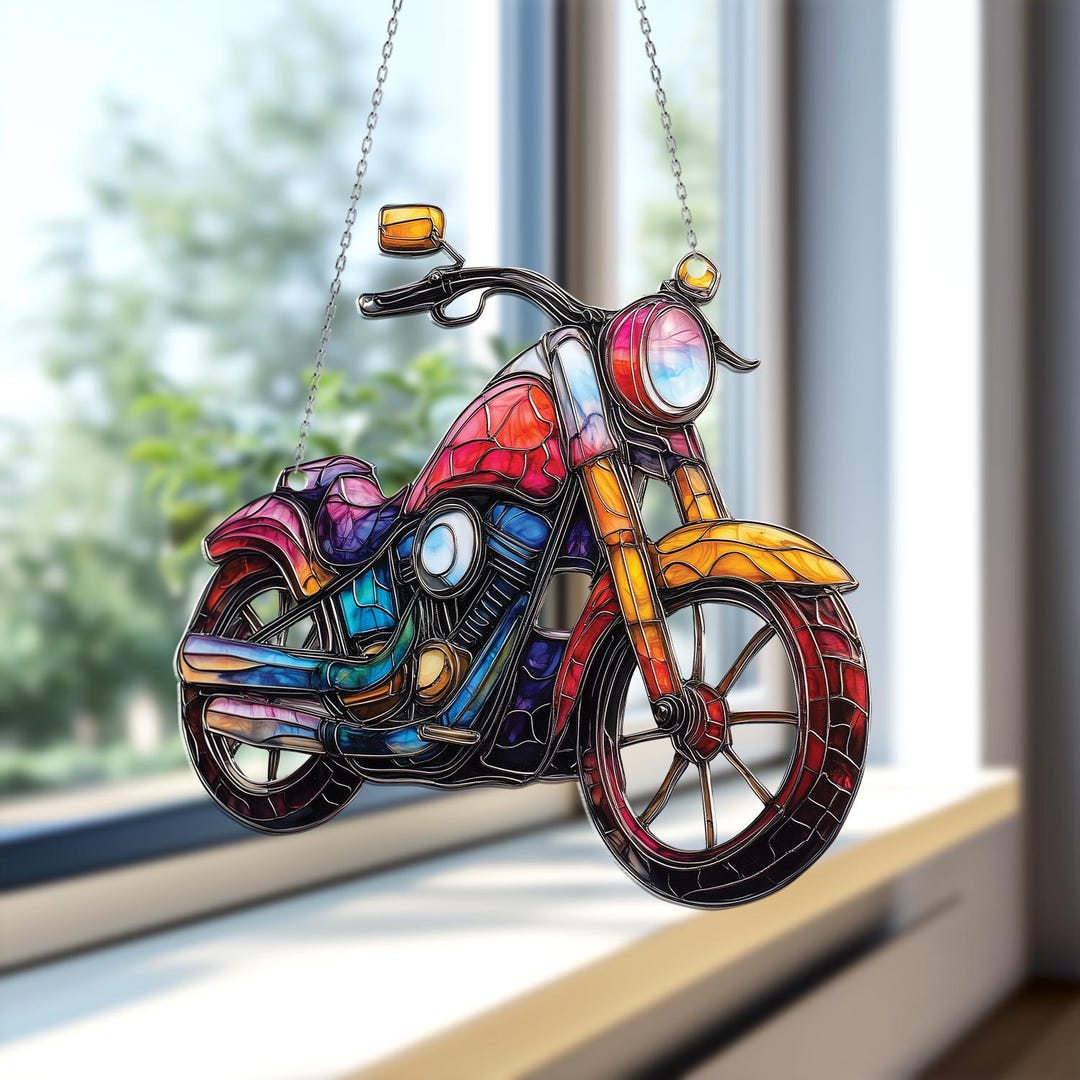 Acrylic 2D Flat Chopper Motorcycle Window Hanging, Biker Wall Art ...