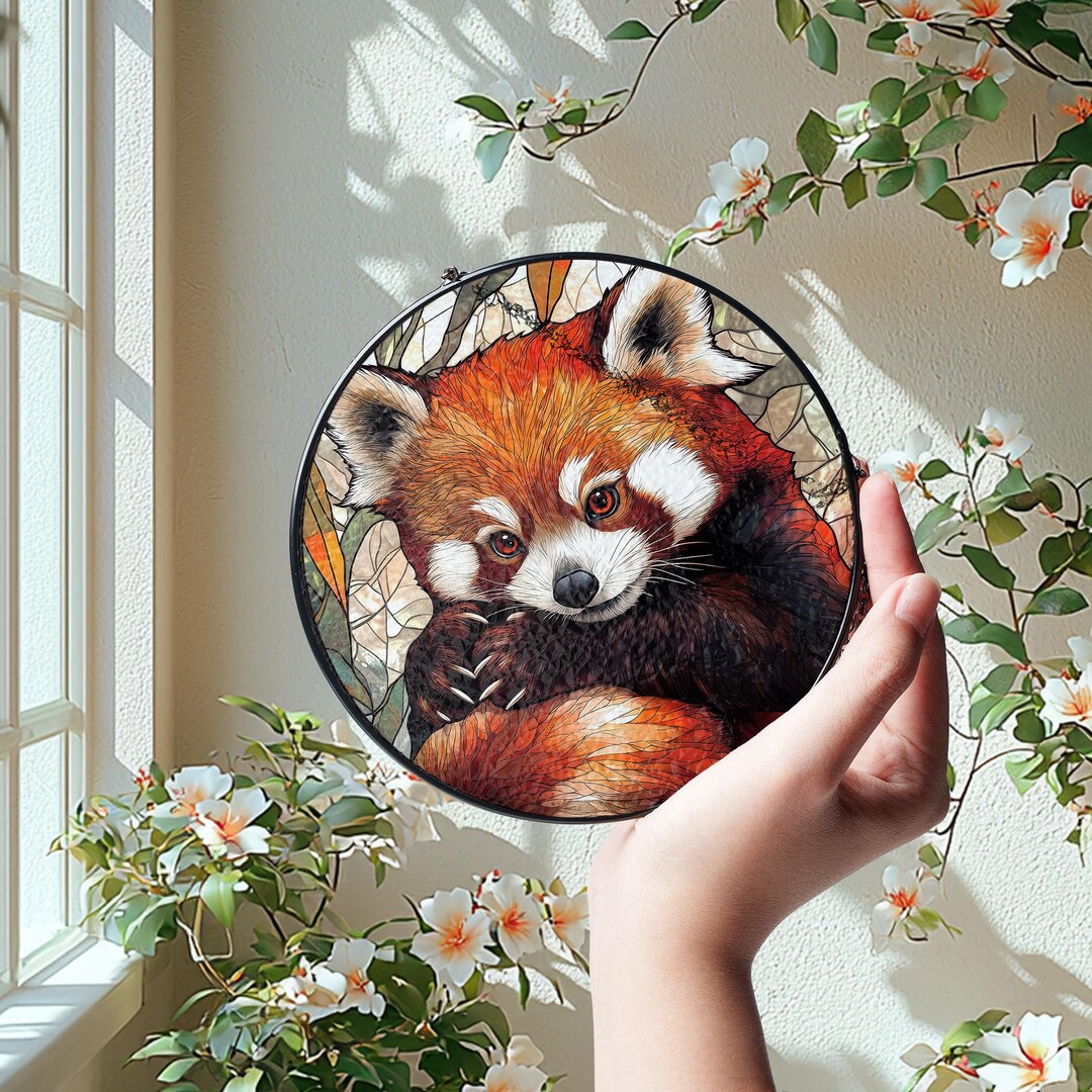 Stained Glass Red Panda Window Hanging - Wildlife Decor, Cute Animal ...