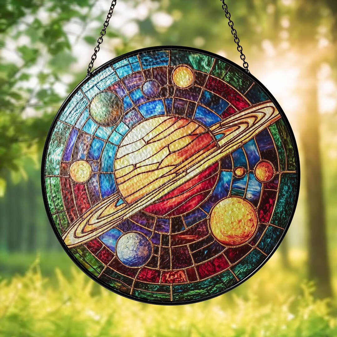Saturn Planet Stained Glass Window Hanging, Solar System Decor, Space ...