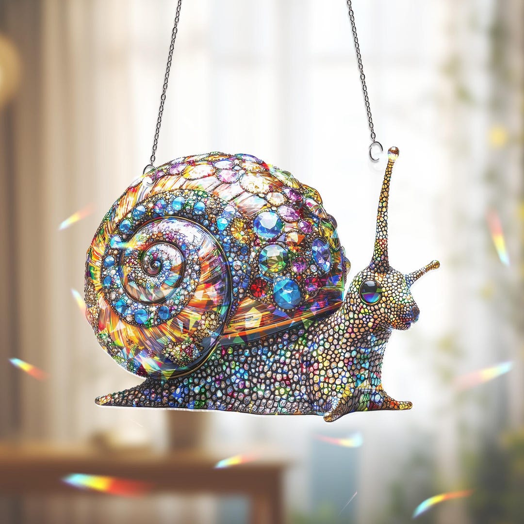 Acrylic 2D Flat Gemmed Snail Window Hanging, Broken Glass Hologram ...