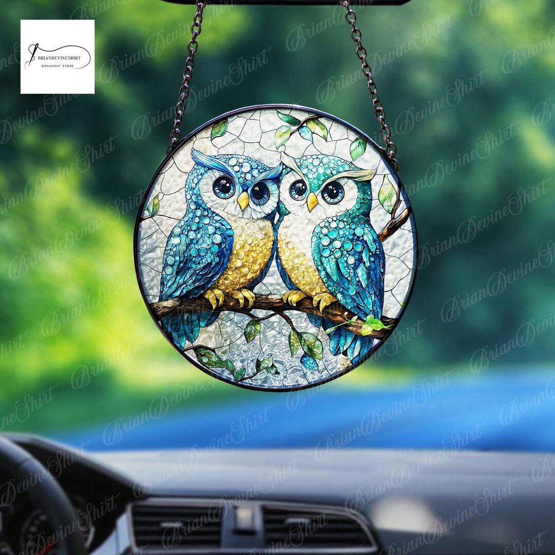 Owl Stained Glasssuncatcher , Pair of Owls Suncatcher, Handmade Glass ...